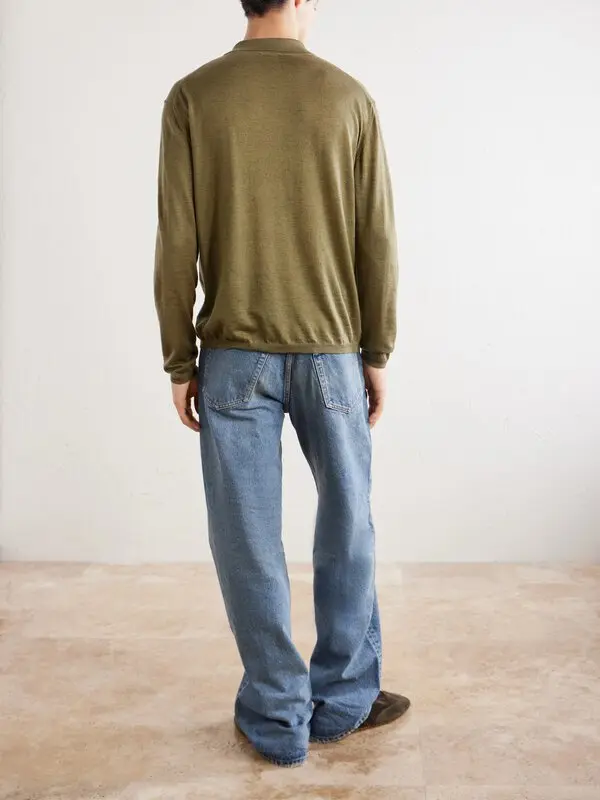 Saint Laurent Cashmere, Silk And Linen-blend Polo Shirt - Green