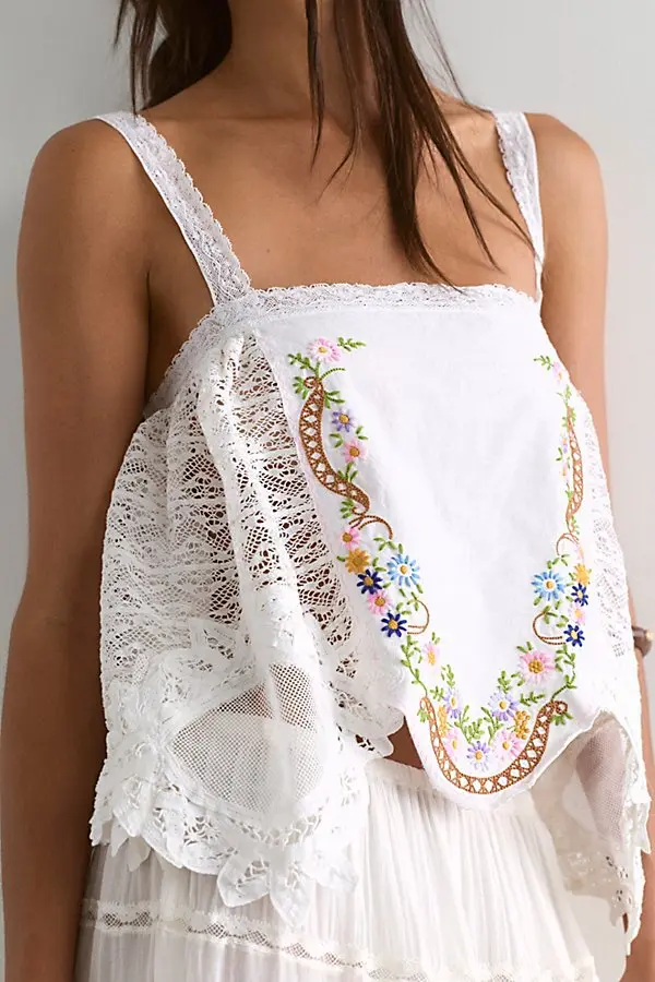 Free People Chloe Embroidered Tank - Ivory