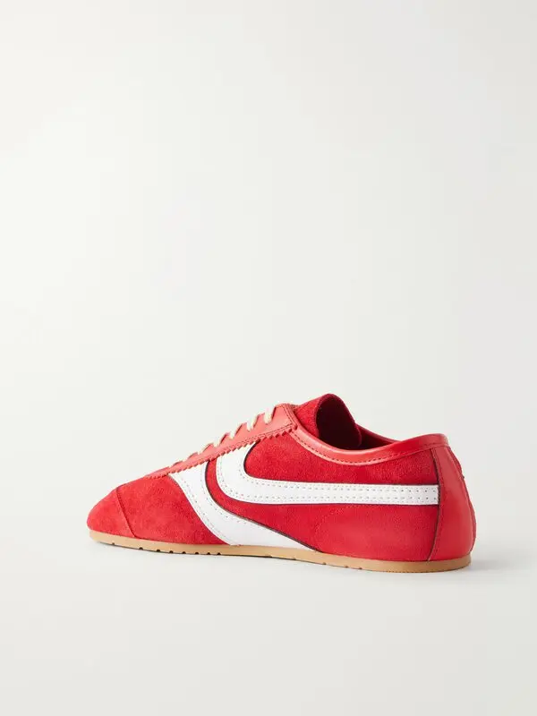 Dries Van Noten Burgundy Suede And Leather Trimmed Lace-up Sneakers - Red