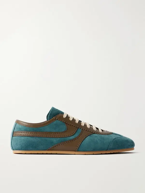 Dries Van Noten Suede And Leather Trimmed Sneakers - Blue
