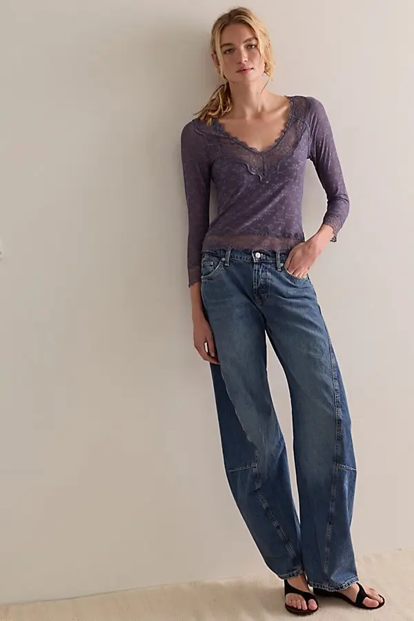 Free People Lace Me Twice Layering Top - Elderberry