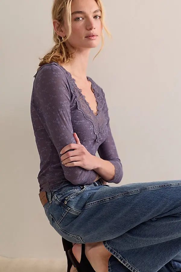 Free People Lace Me Twice Layering Top - Elderberry