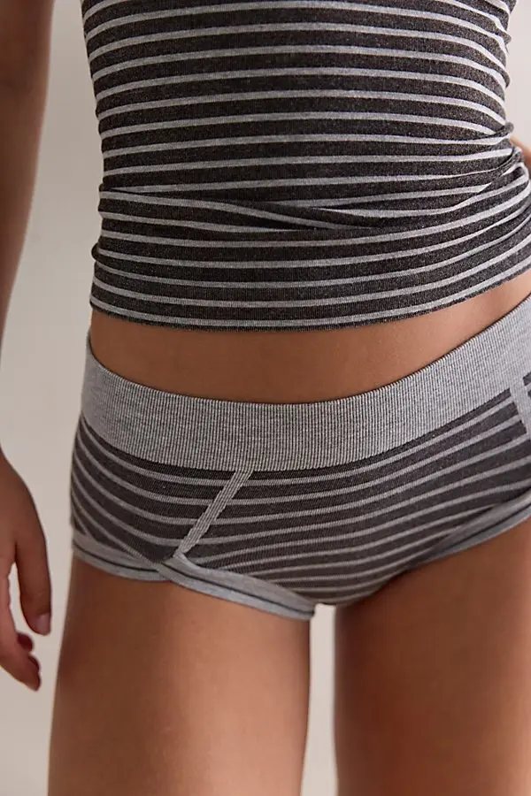Free People Just Enough Stripe Brief Undies - Grey Combo
