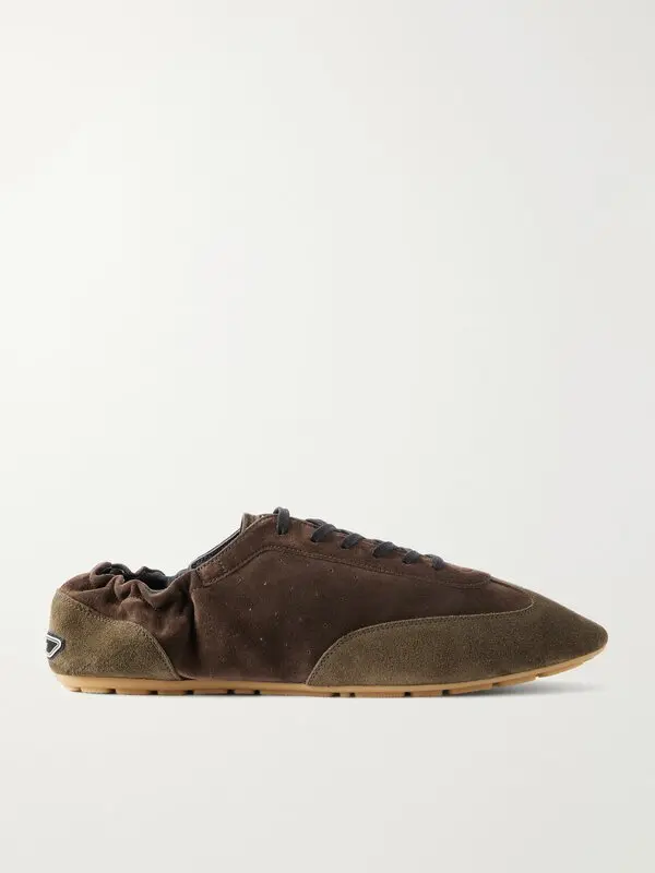 Saint Laurent Lewis 05 Logo-embossed Suede And Velvet Sneakers - Brown