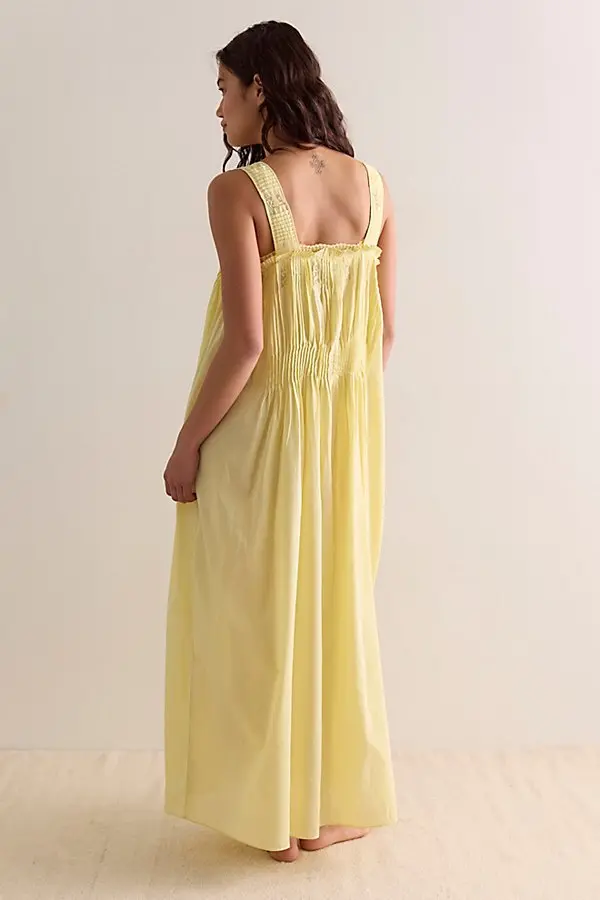 Free People Intimately Maxi Slip Dress With Pintuck And Embroidery Details - Lemon Grass
