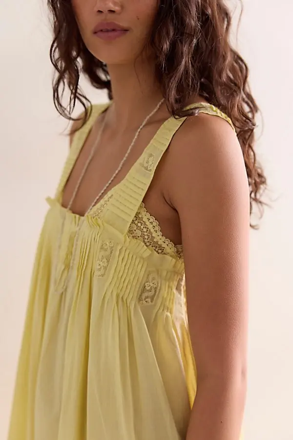 Free People Intimately Maxi Slip Dress With Pintuck And Embroidery Details - Lemon Grass
