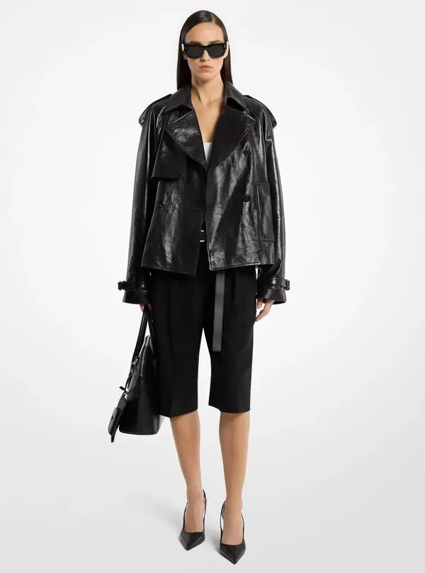Michael Kors Oversized Leather Cropped Trench Coat