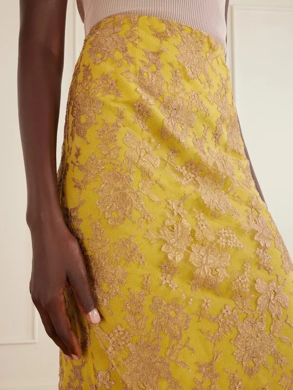 Saint Laurent Metallic Lace Midi Skirt