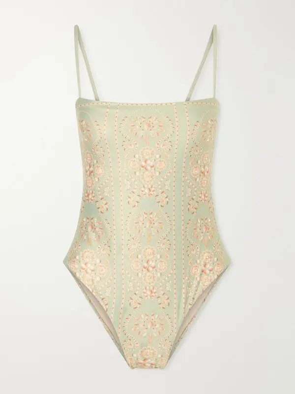 Agua Bendita Durazno Playa Printed Recycled One-piece Swimsuit - Green