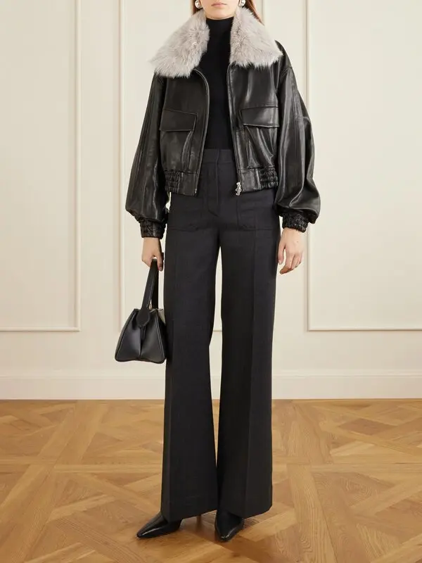 Nour Hammour Ellery Shearling-trimmed Leather Bomber Jacket - Black