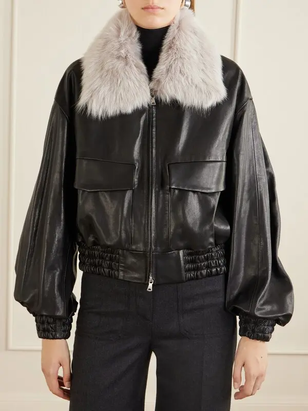 Nour Hammour Ellery Shearling-trimmed Leather Bomber Jacket