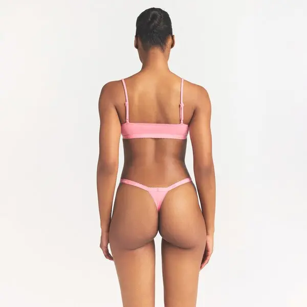 SKIMS Logo Picot Scoop Bralette | Pink | | Lightweight Cotton