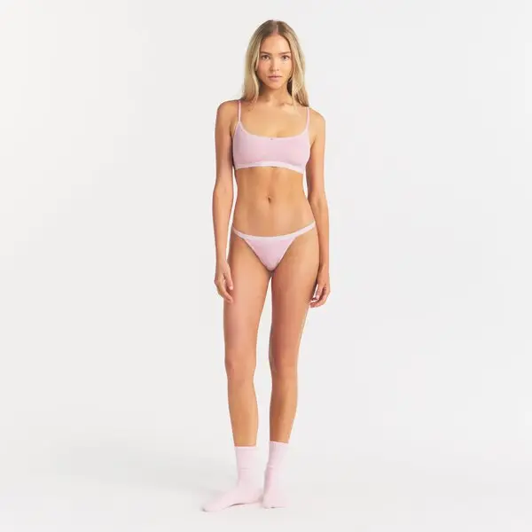 SKIMS Logo Picot Scoop Bralette | Pink | | Lightweight Cotton - Peony