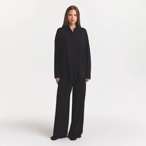 SKIMS Organic Cotton Sleep Long Sleeve Set | Medium Neutral - Obsidian