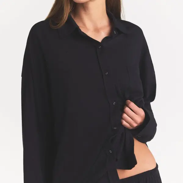 SKIMS Organic Cotton Sleep Long Sleeve Set | Medium Neutral - Obsidian