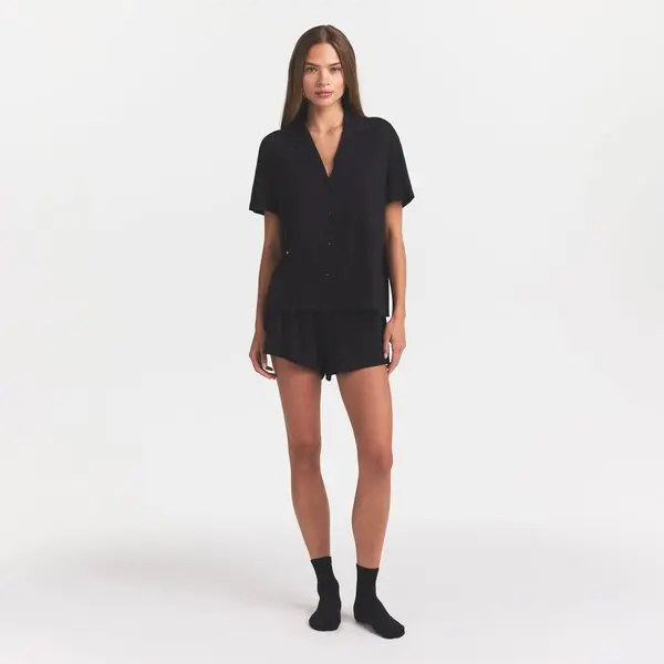 SKIMS Organic Cotton Sleep Short Sleeve Set | Black - Obsidian