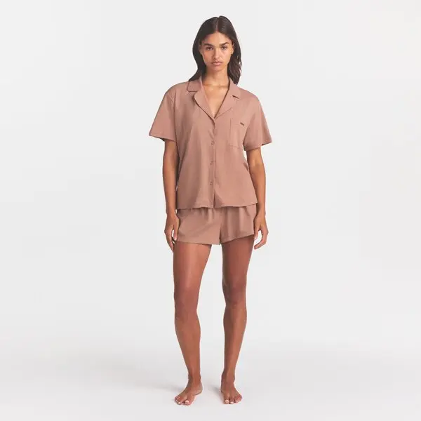 SKIMS Organic Cotton Sleep Short Sleeve Set | Medium Neutral - Sienna