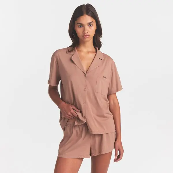 SKIMS Organic Cotton Sleep Short Sleeve Set | Medium Neutral
