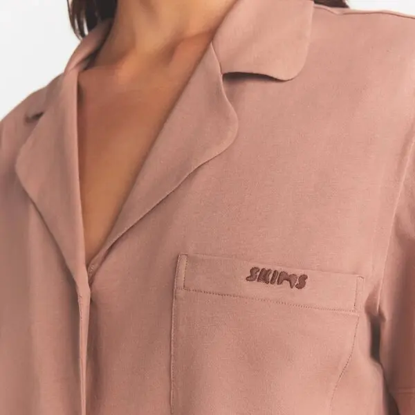 SKIMS Organic Cotton Sleep Short Sleeve Set | Medium Neutral
