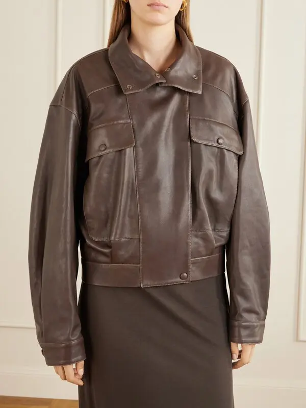 Nour Hammour Quincy Paneled Leather Jacket - Brown