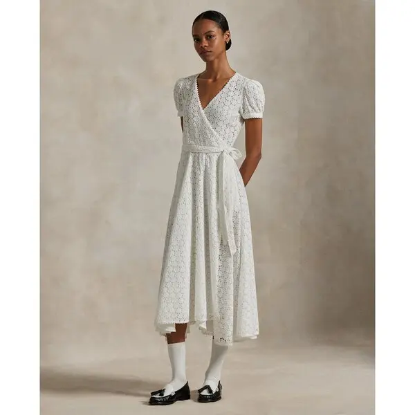 Ralph Lauren Spelman College Eyelet Wrap Dress