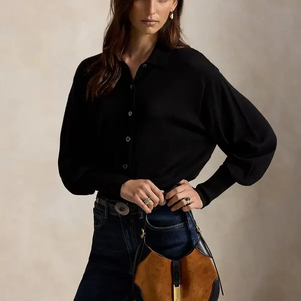 Ralph Lauren Polo Id Suede-leather Small Shoulder Bag - Toffee/black