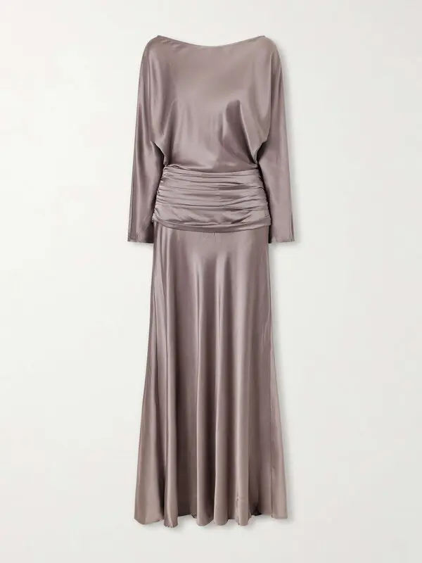 Staud Freda Gathered Silk-blend Satin Maxi Dress
