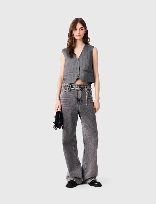 Maje Tailored Vest With Rhinestone Pinstripes