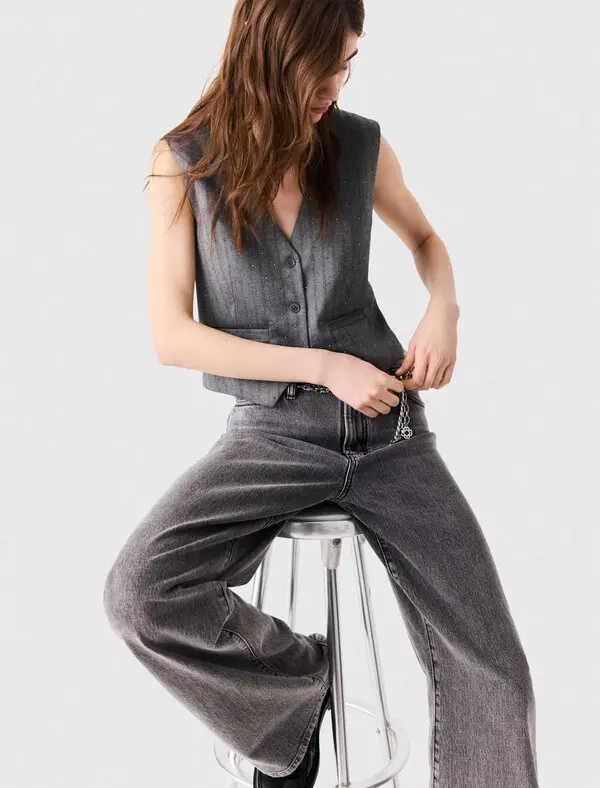 Maje Tailored Vest With Rhinestone Pinstripes