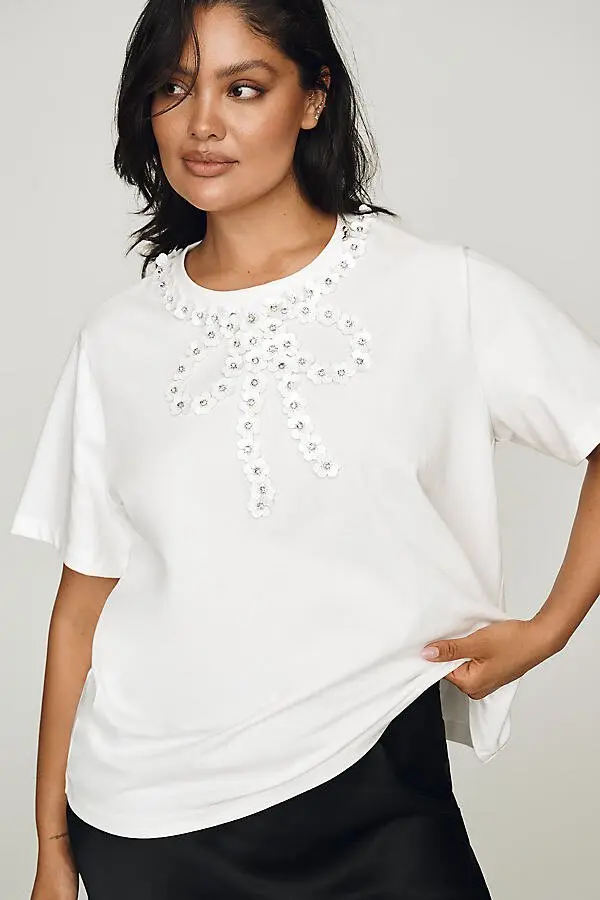 English Factory Embellished Bow Detail Cotton Top