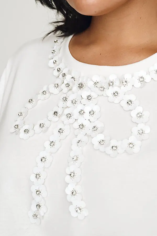 English Factory Embellished Bow Detail Cotton Top