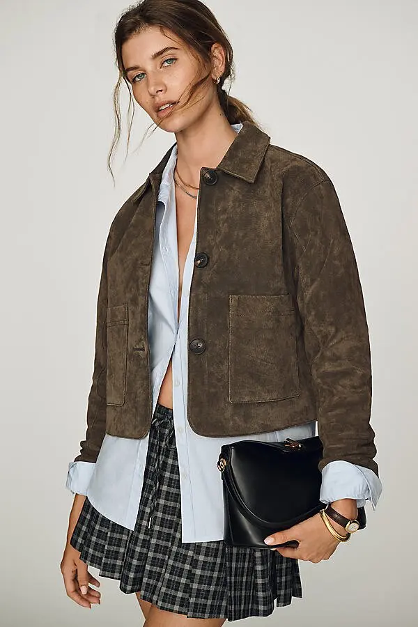 Blanknyc Cropped Suede Jacket - Black Coffee