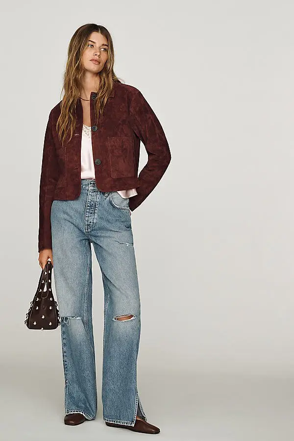 Blanknyc Cropped Suede Jacket - Wine Oclock
