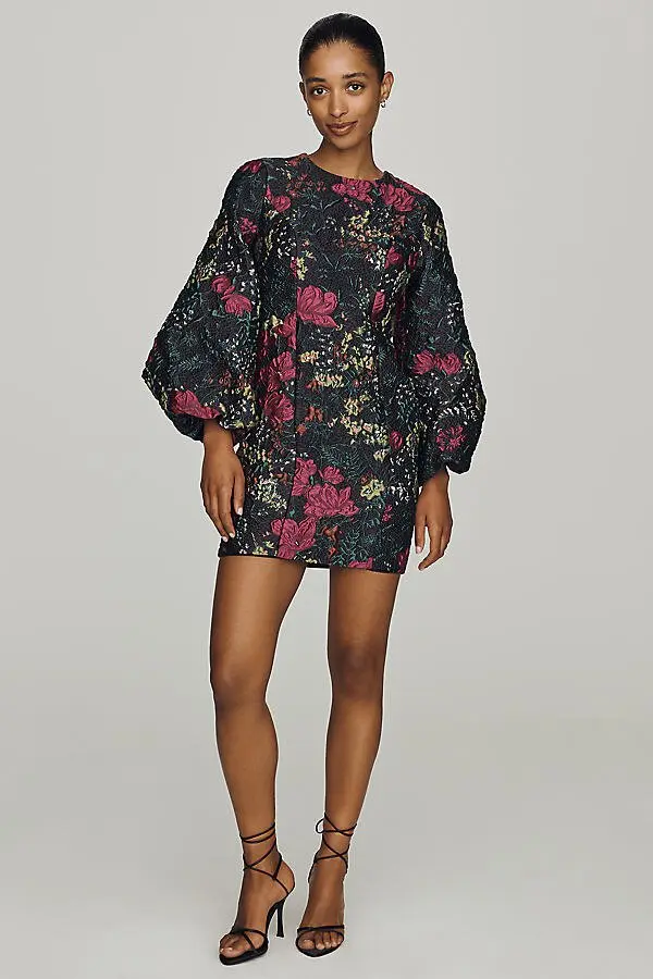 Mac Duggal Brocade Balloon Sleeve Mi Dress