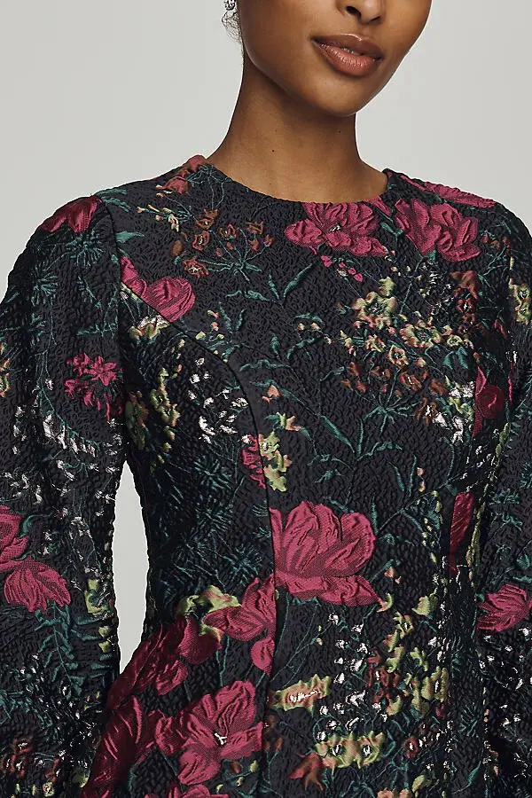 Mac Duggal Brocade Balloon Sleeve Mi Dress