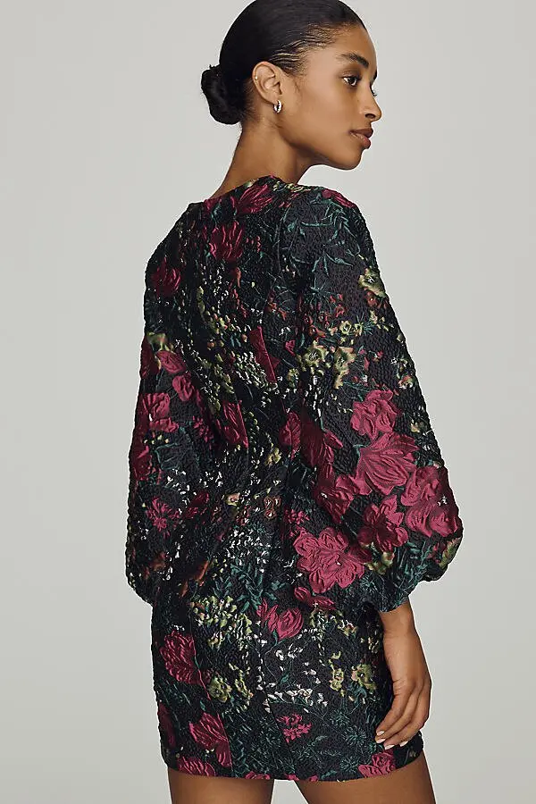 Mac Duggal Brocade Balloon Sleeve Mi Dress