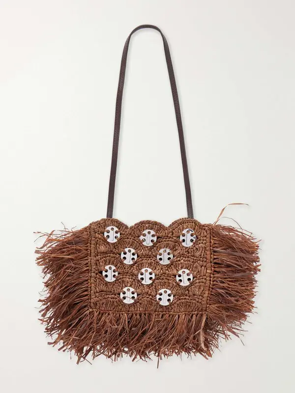 Rabanne Embellished Raffia Shoulder Bag - Brown