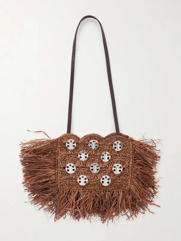 Rabanne Embellished Raffia Shoulder Bag