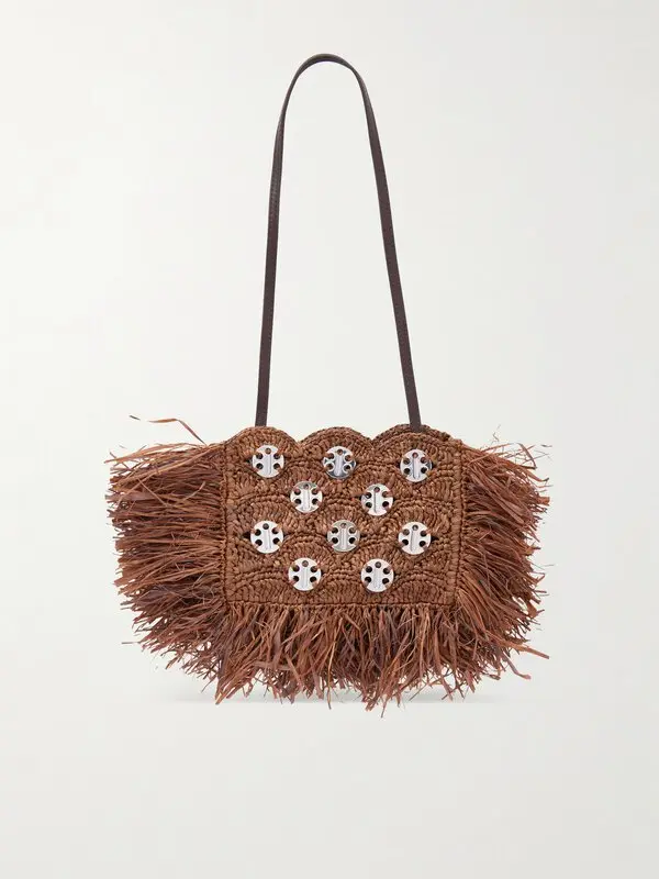 Rabanne Embellished Raffia Shoulder Bag