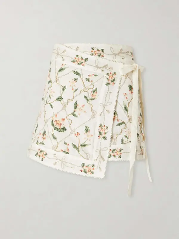Agua Bendita Luna Navegante Floral-print Linen Coverup - Cream