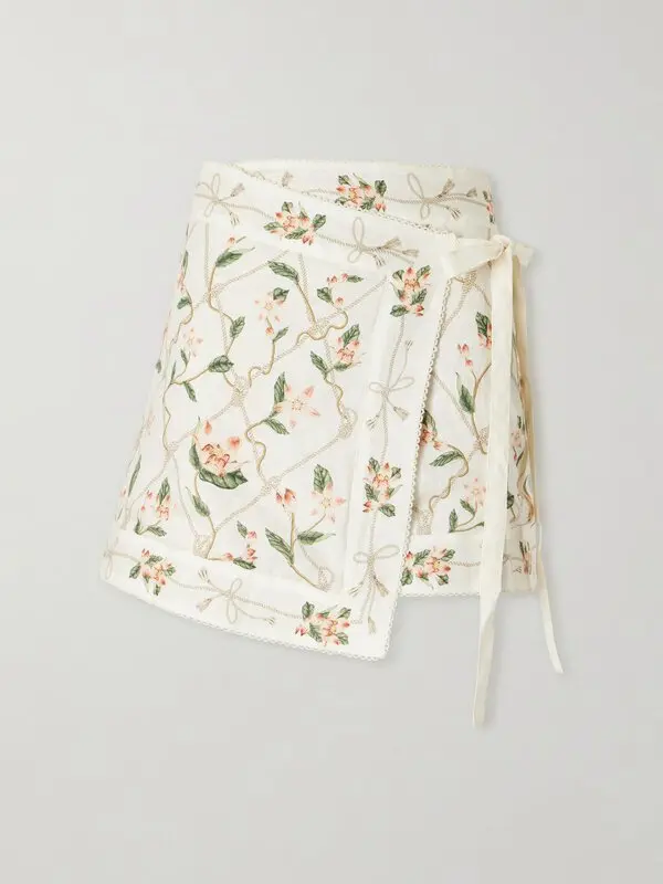 Agua Bendita Luna Navegante Floral-print Linen Coverup - Neutrals