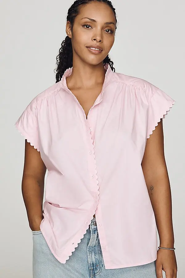 English Factory Cap Sleeve Button-down Shirt