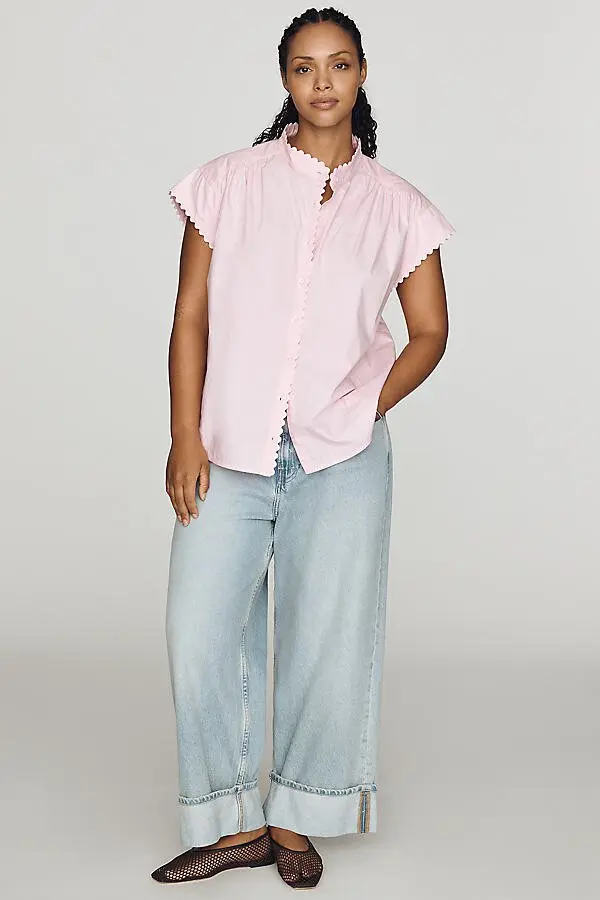 English Factory Cap Sleeve Button-down Shirt