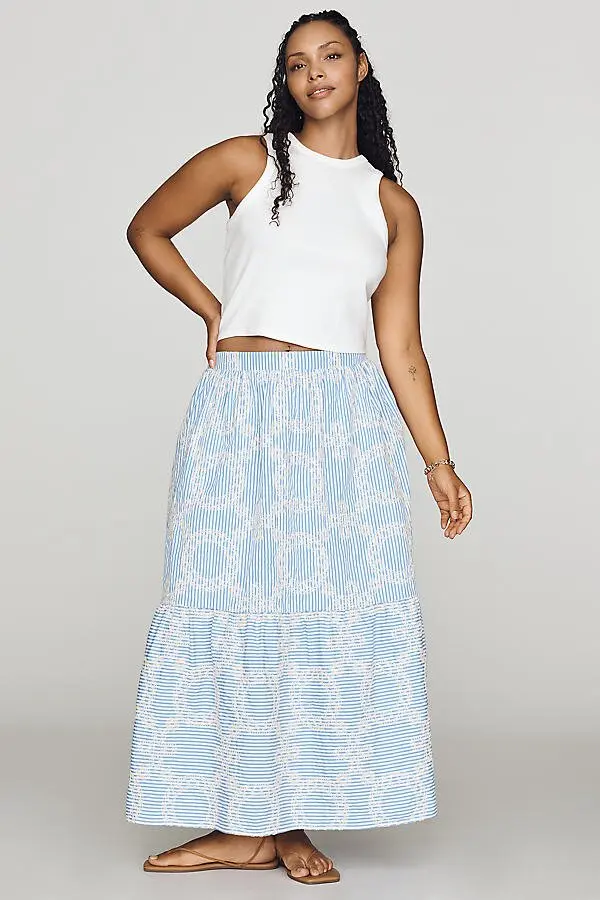 English Factory Tiered Maxi Skirt - Blue