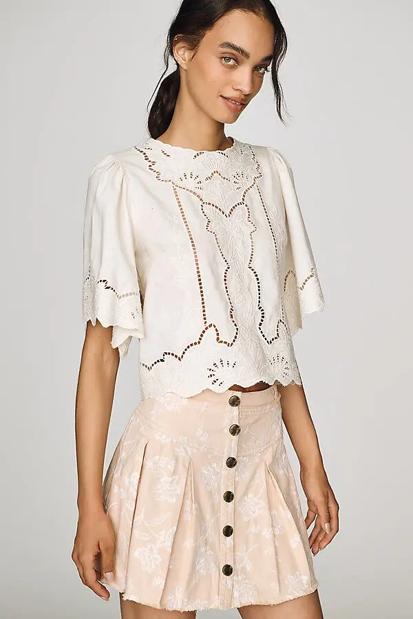 Anthropologie The Washed Embroidered Mi Skirt - Light Sand