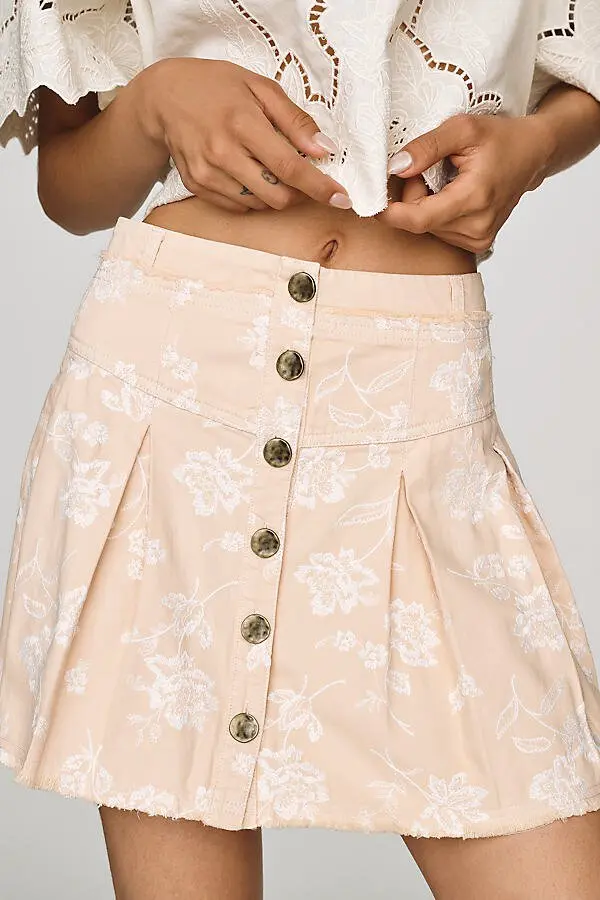 Anthropologie Embroidered Cotton Mini Skirt