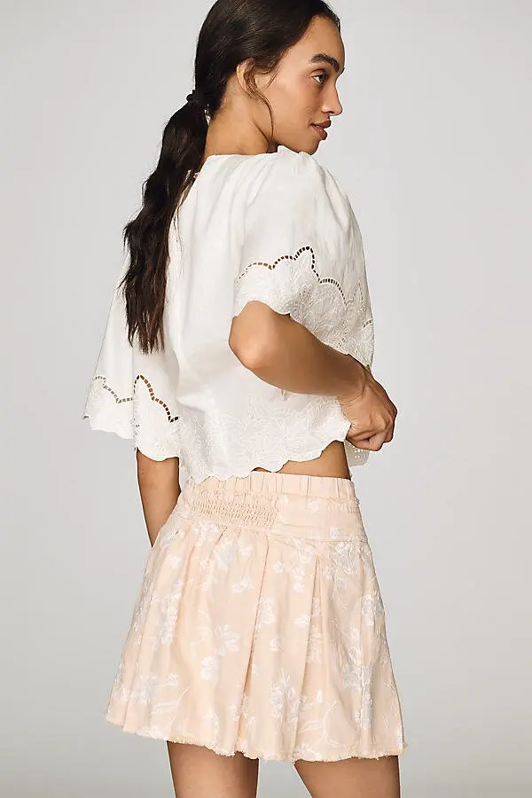 Anthropologie Embroidered Cotton Mini Skirt