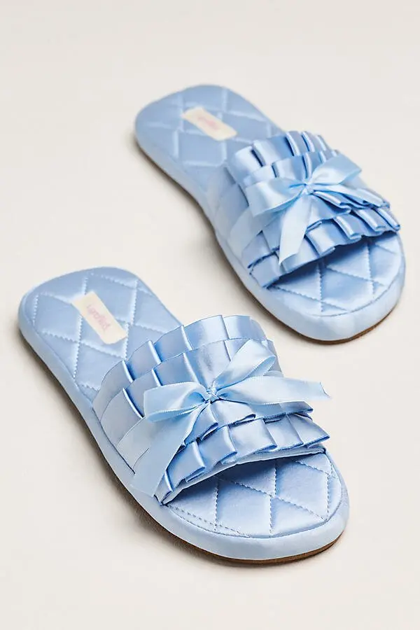 LYREBIRD Sat Bow Slippers - Blue