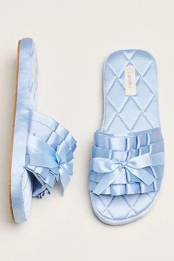 LYREBIRD Sat Bow Slippers - Blue