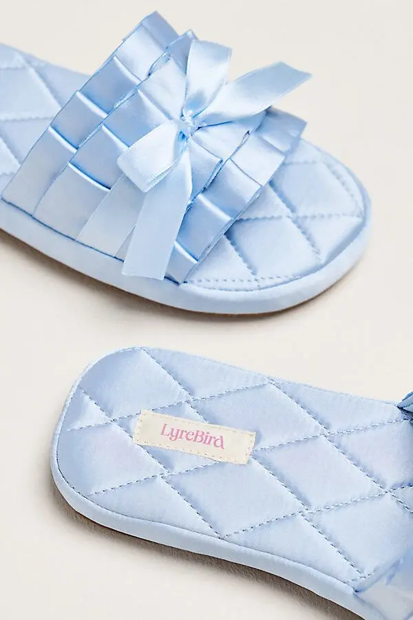 LYREBIRD Sat Bow Slippers - Blue